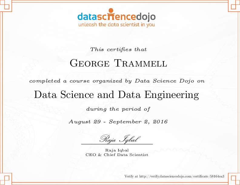 George Trammell's Certificate | Data Science Dojo