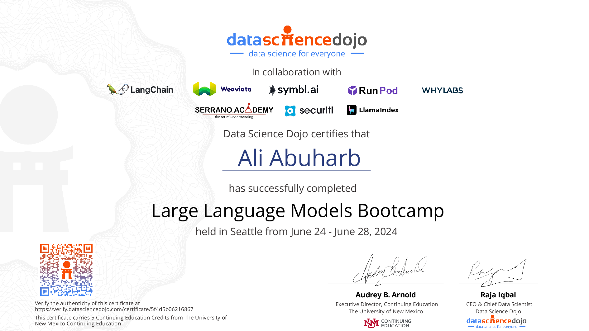 Ali Abuharb's Certificate | Data Science Dojo