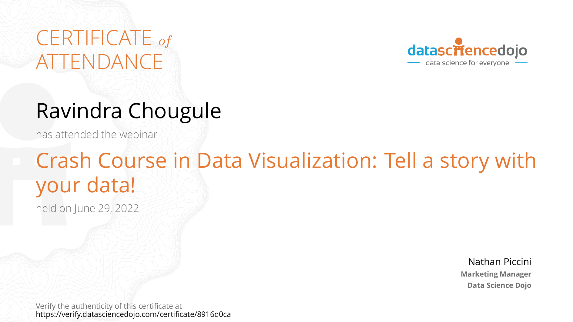 Ravindra Chougule's Certificate | Data Science Dojo Ravindra Chougule's Certificate | Data Science Dojo