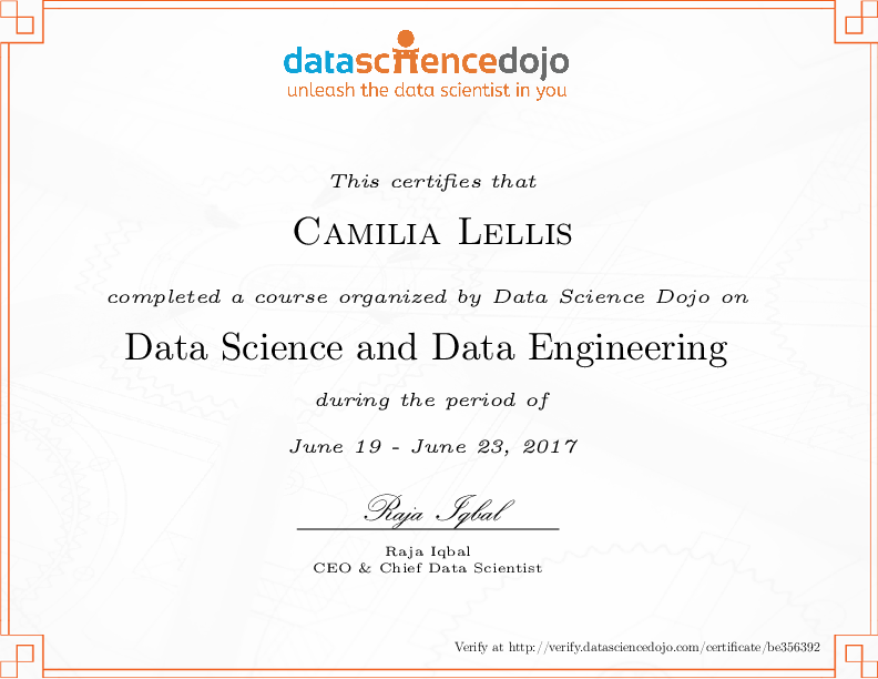 Camilia Lellis's Certificate | Data Science Dojo Camilia Lellis's Certificate | Data Science Dojo